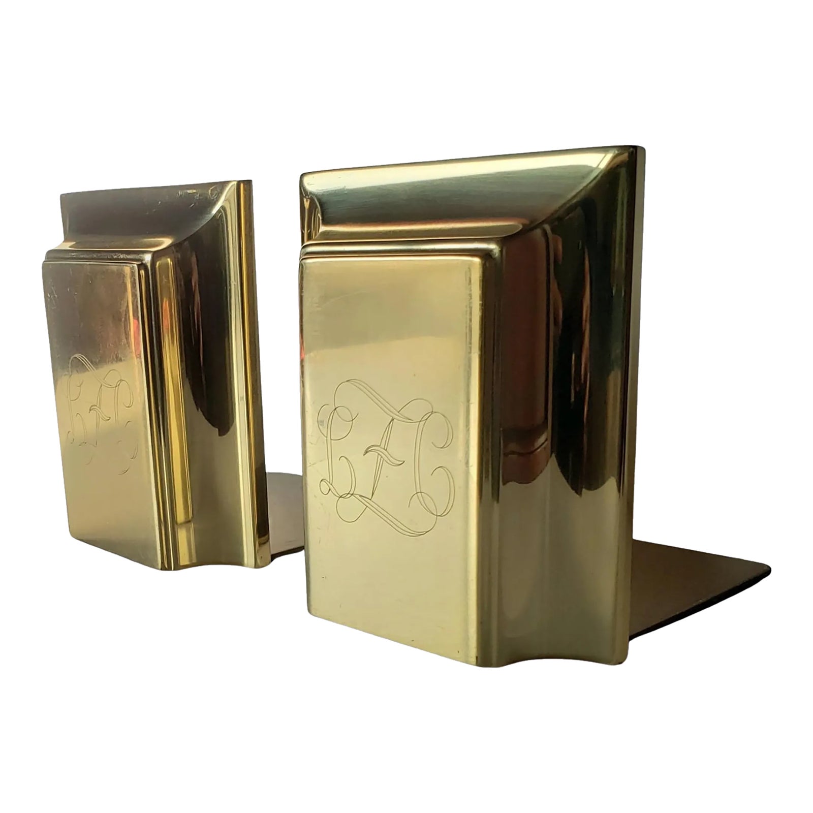 Vintage Engraved Monogram Gold Plated Bookends - a Pair | Chairish