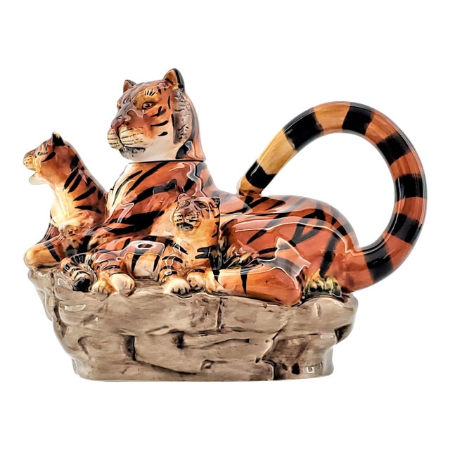 Vintage Ceramic Tiger and Cubs Tea Pot With Striped Tiger Tail Handle ...