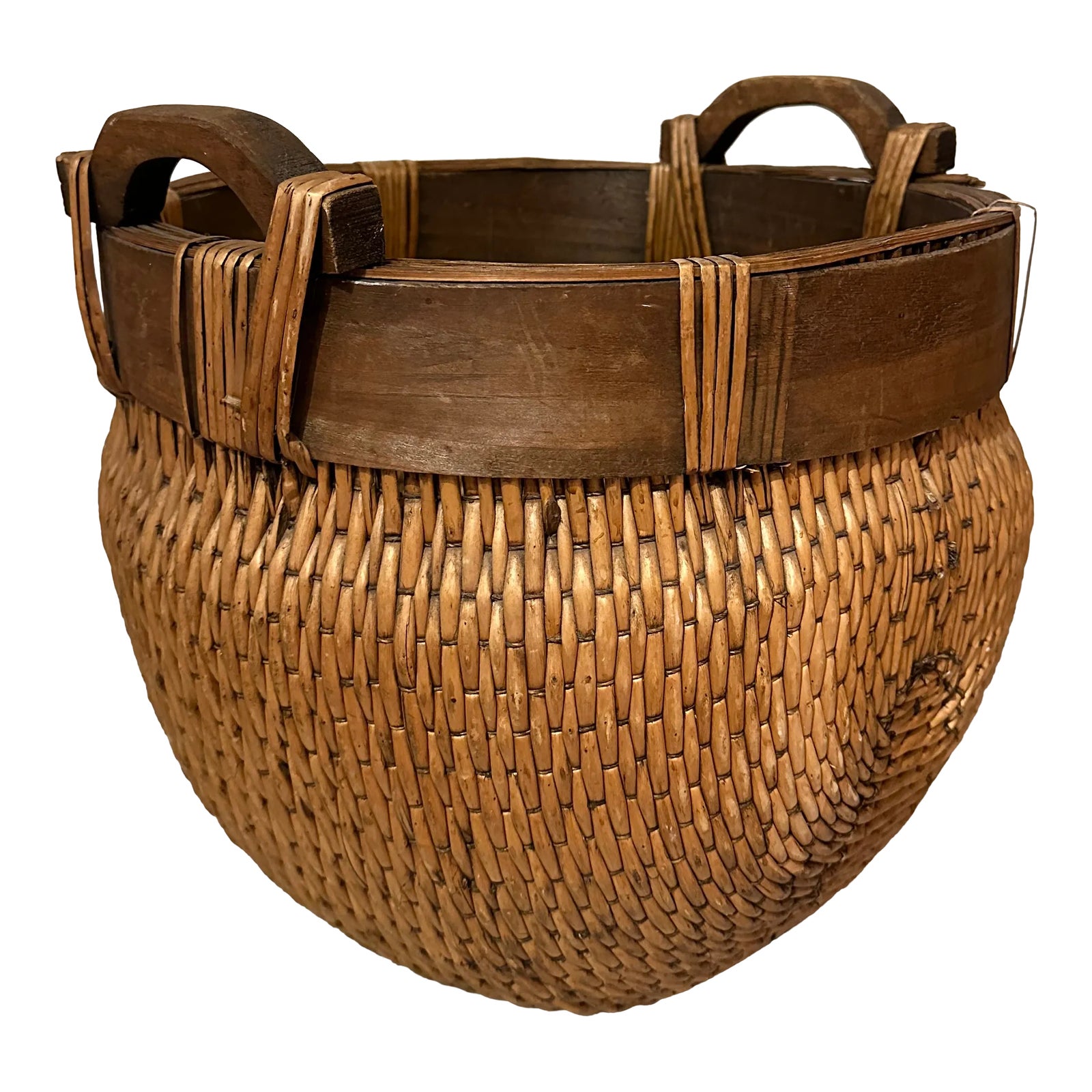 Vintage Chinese Woven Willow Basket | Chairish