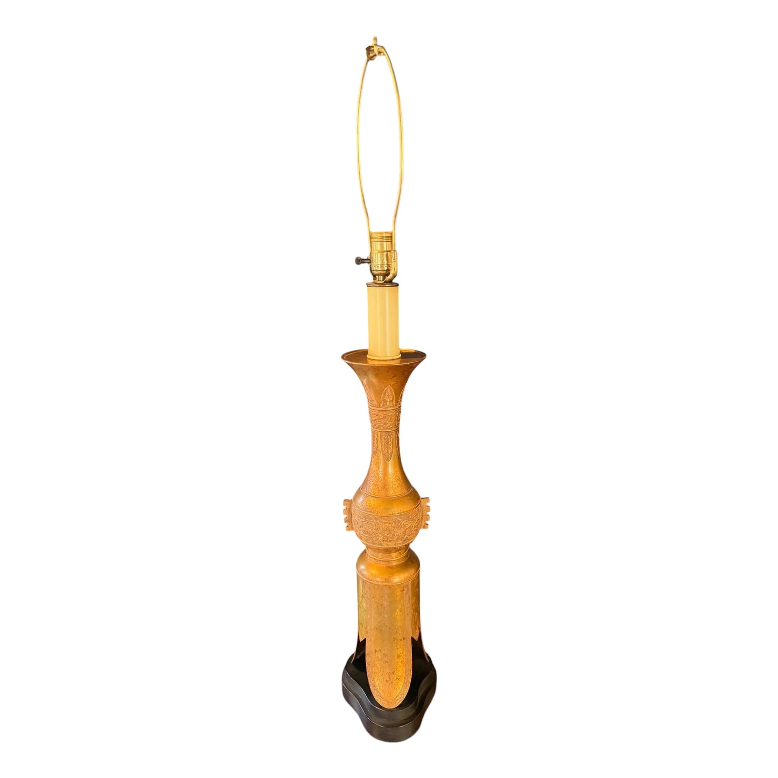Mid Century James Mont Style Egyptian Motif Gold Tone Table Lamp | Chairish