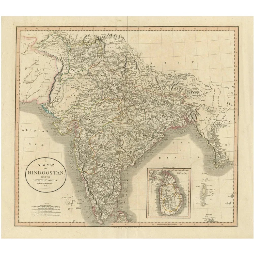 Map of Hindoostan Detailed British Cartography of India by John Cary ...