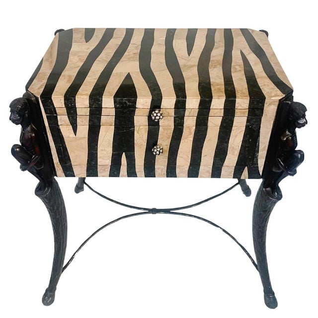 Zebra Side Tables With Tribal African Wood Sculptures & Hoof Feet - a ...