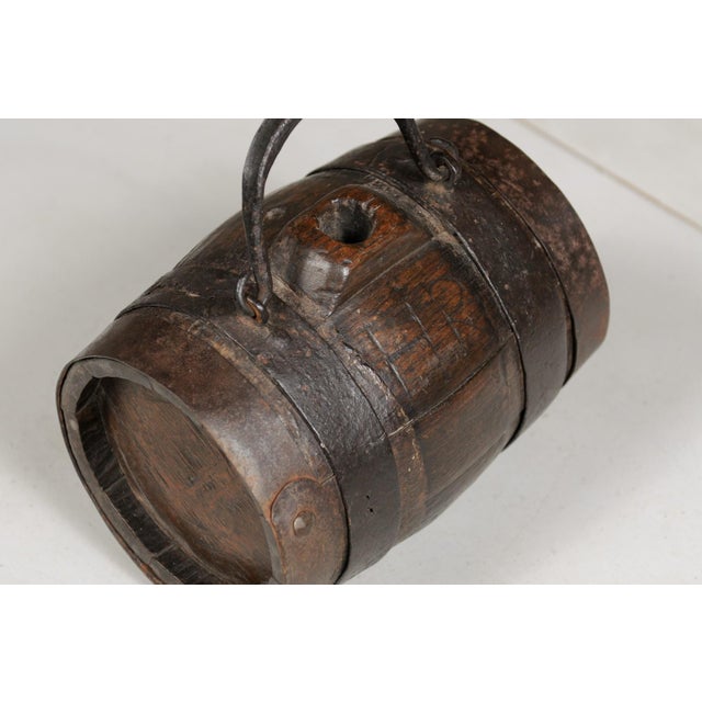 19th Century Rustic French Petite Decorative Barrel with Iron Handle ...