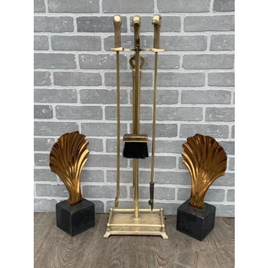 Neoclassical Brass Mallard Duck Head Fireplace Tools and 2 Shell ...