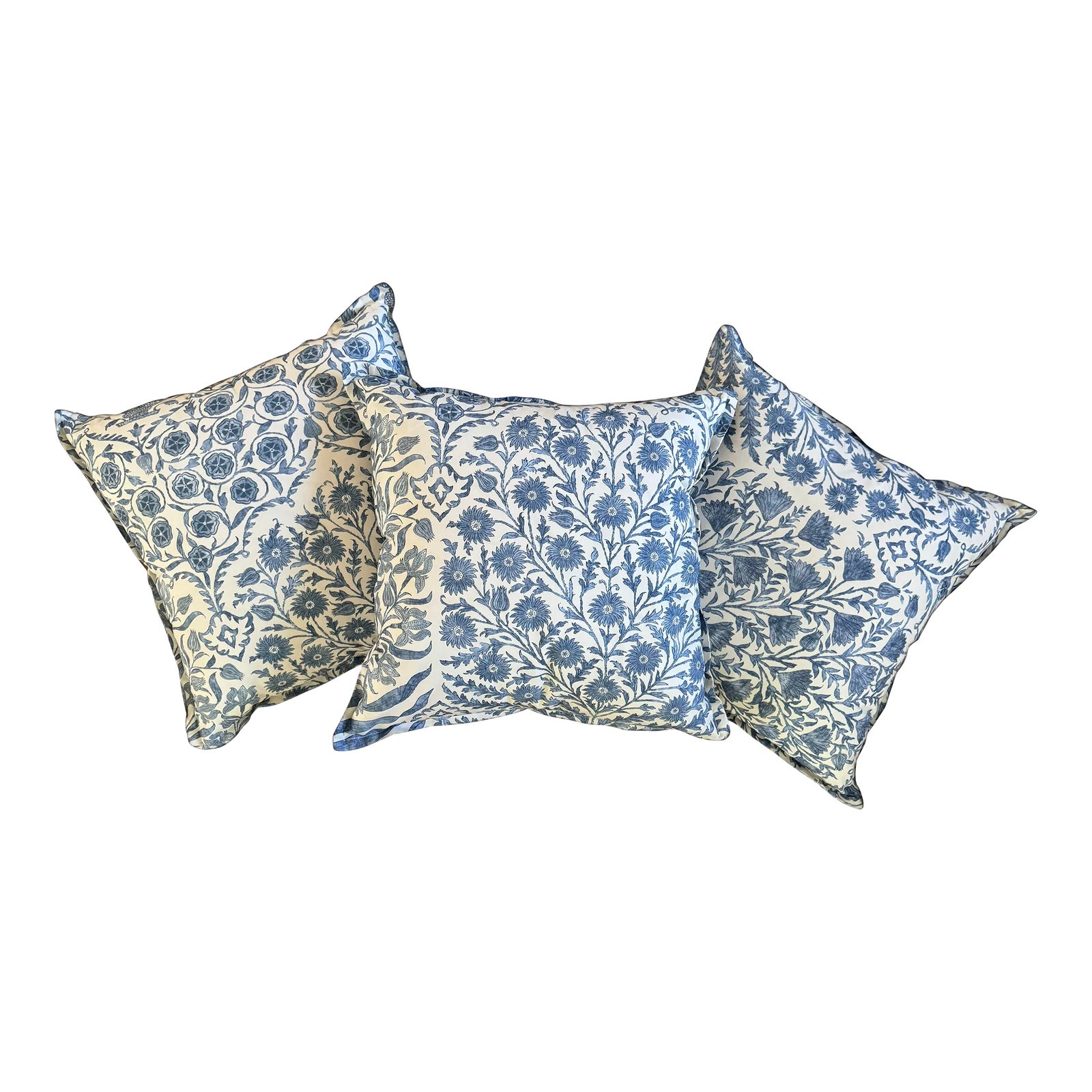 Lee Jofa, Sameera Blue & White Fabric Pillows- Set of 3 | Chairish