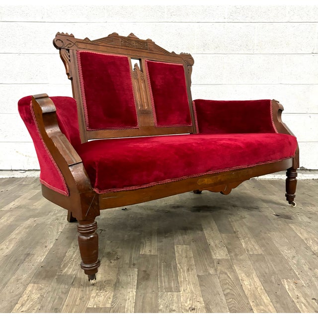 Antique 19th Century Victorian Eastlake Crushed Red Velvet Carved ...