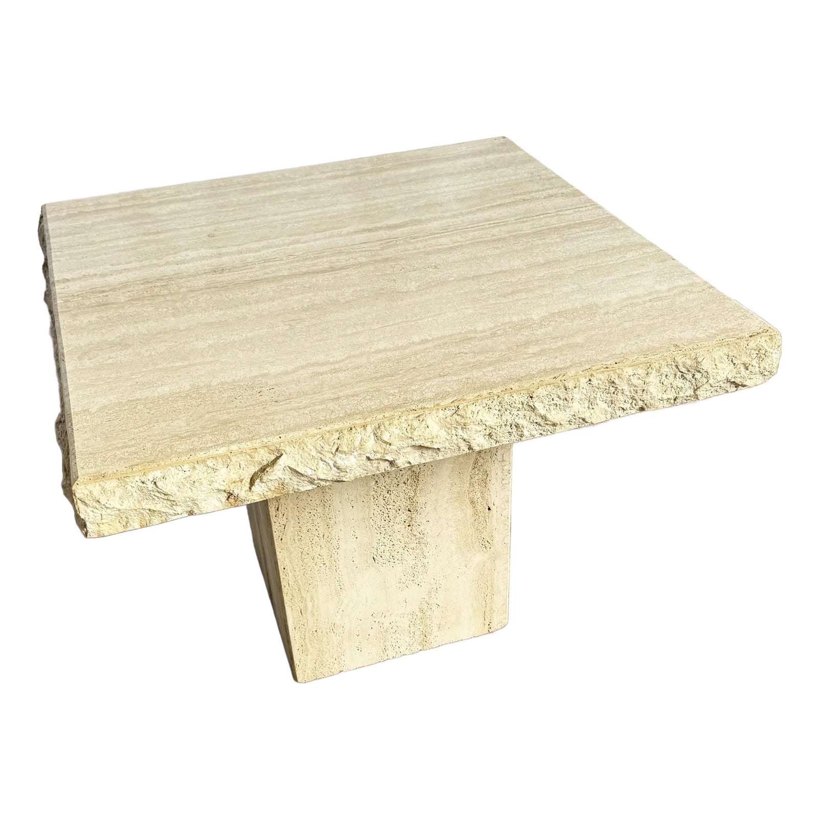 Italian Square Top Travertine Side Table With Raw Edges | Chairish