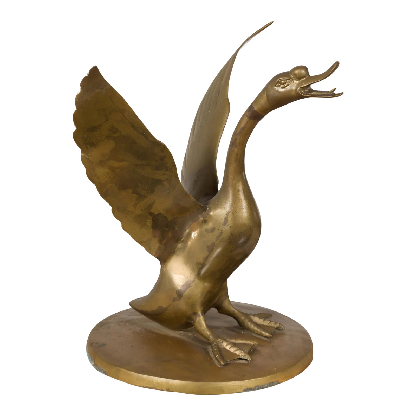 Vintage Bronze Statue of a Swan Extending its Wings with Golden Patina ...