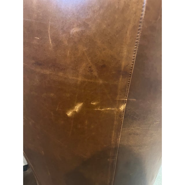 Late 20th Century Brown Channel Tufted Leather Wing Back Chair | Chairish