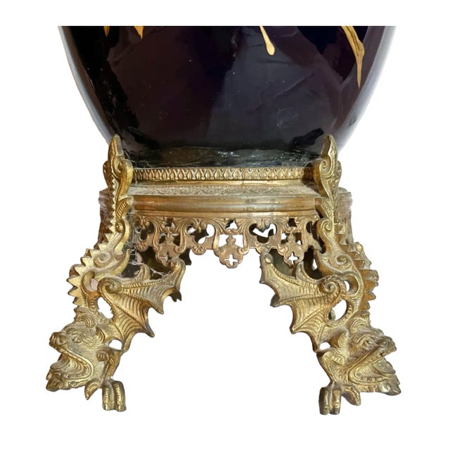 Vintage Pair of Ormolu Mounted Cobalt Vases | Chairish