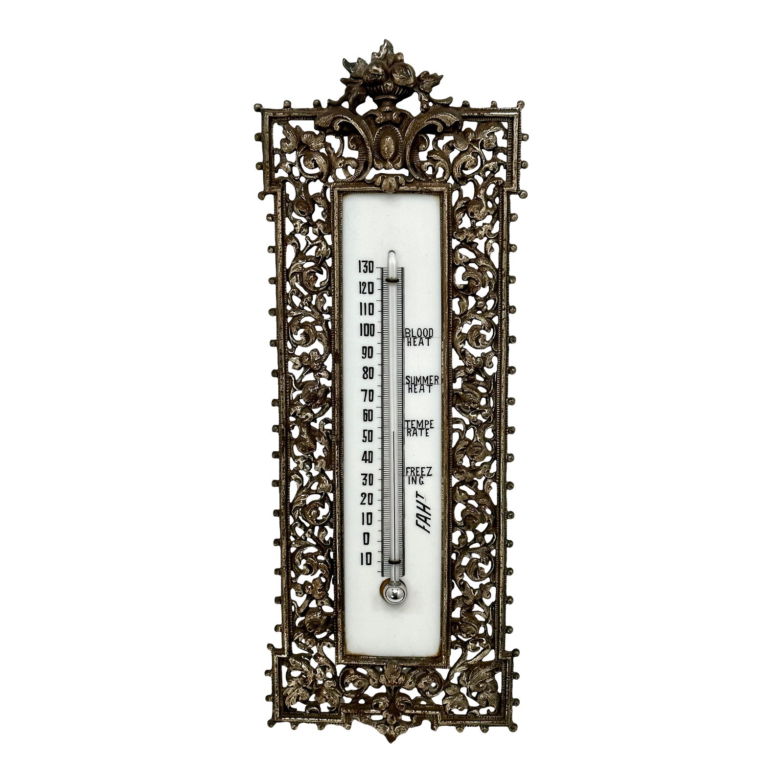 Fancy Antique Late Victorian Cast Iron & Milk Glass Fahrenheit Wall ...