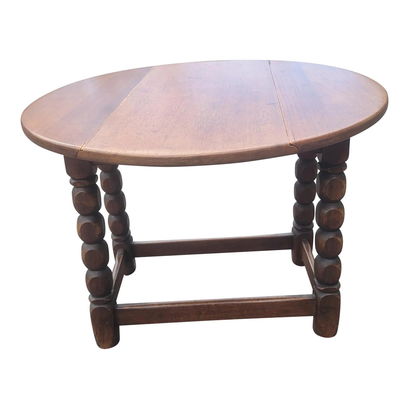 Early 20th Century Jacobean Low Oak Drop-Leaf Side Table | Chairish