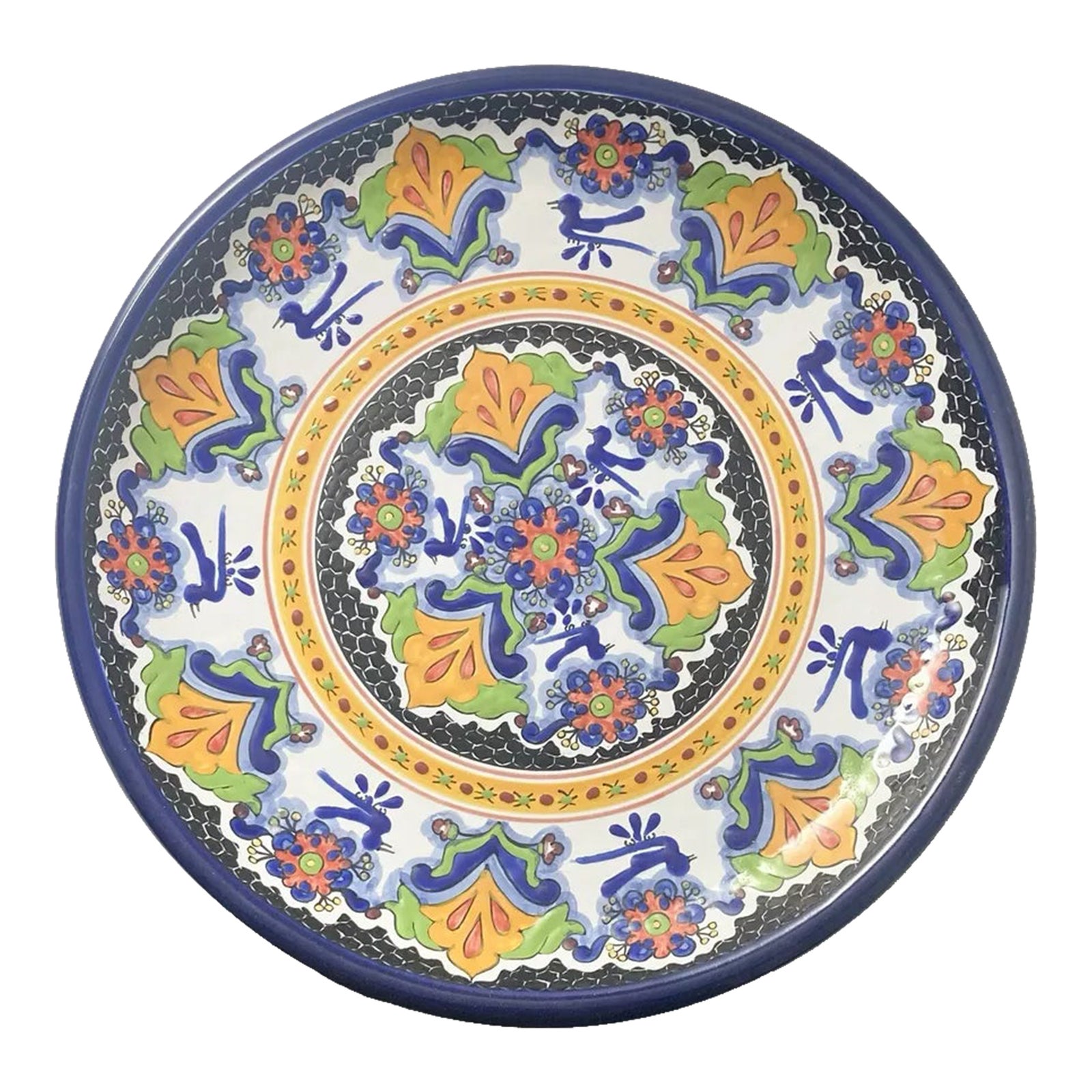 Talavera Mexican Pottery Blue & Yellow Ceramic Round Serving Dish ...