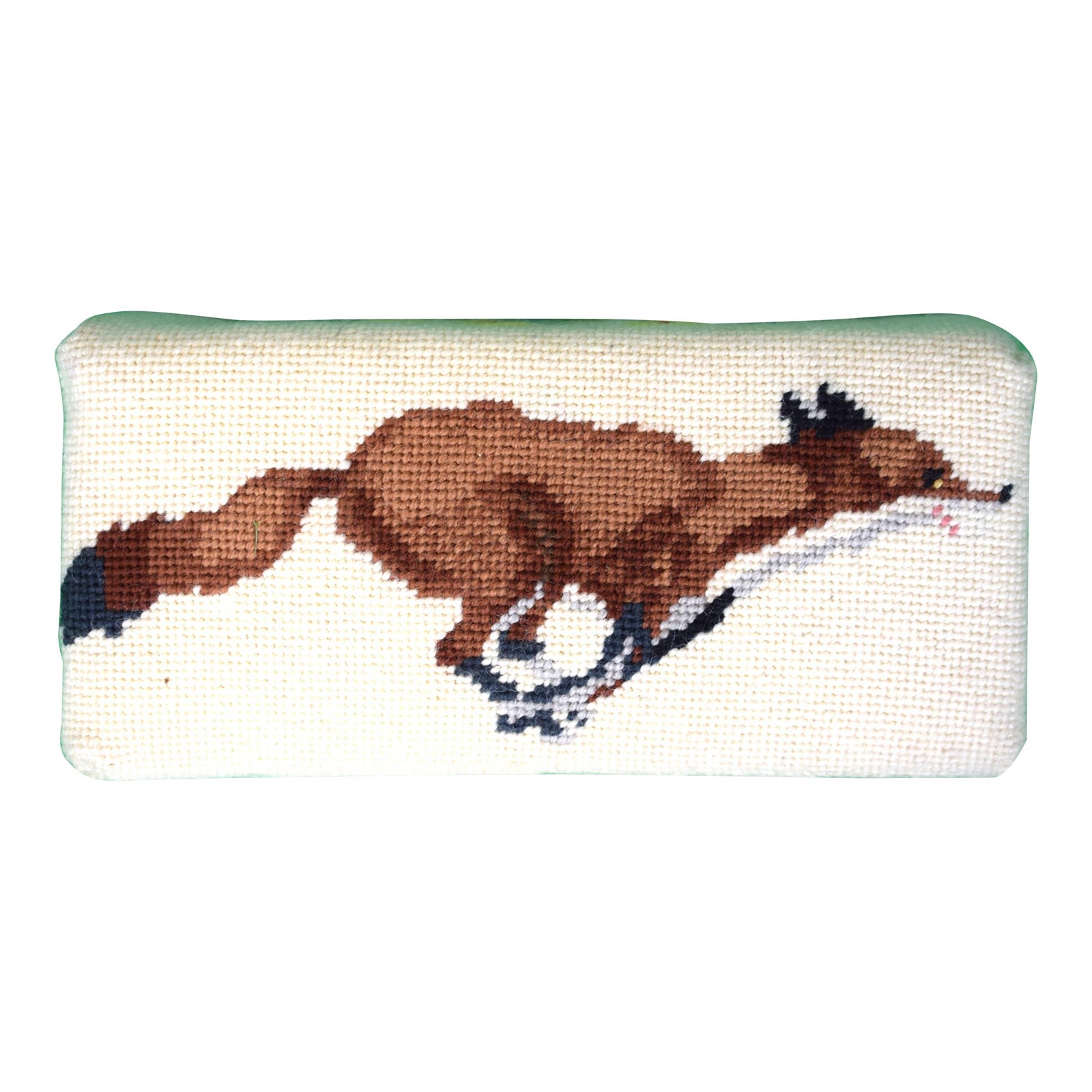 Hand Needlepoint Running Fox Brick Doorstop | Chairish