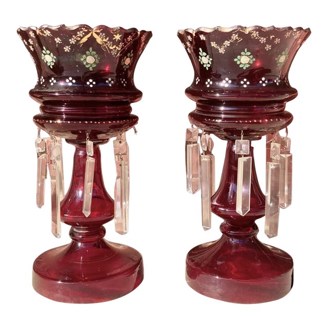 Late 19th-Century Pair of Antique Victorian Bohemian Ruby Red Glass ...