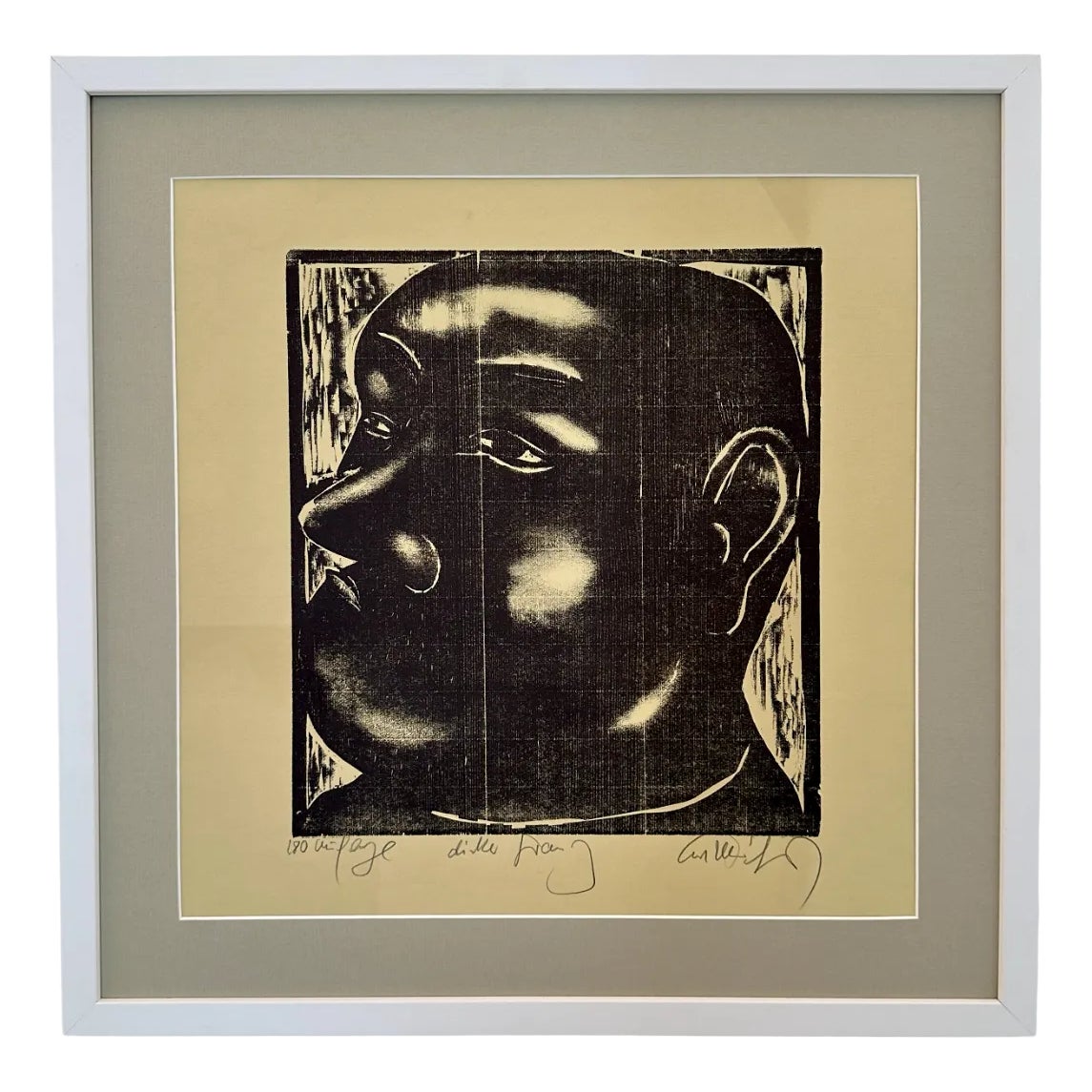 Portrait of a Man, 1972, Linocut, Framed | Chairish