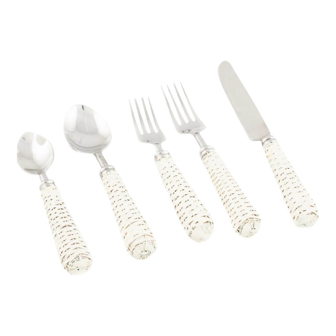 White Wicker Flatware, Five-Piece Set | Chairish