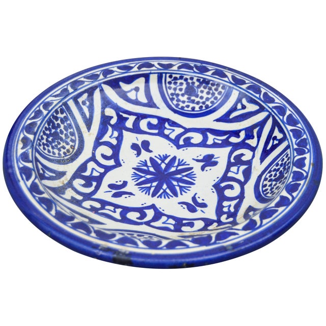 Early 20th Century Blue Moroccan Ceramic Plate | Chairish