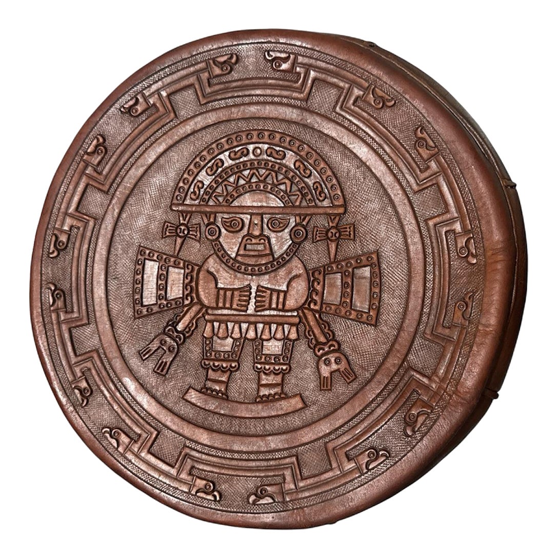 Vintage Brown Tooled Saddle Leather Peruvian Ottoman Hassock With ...