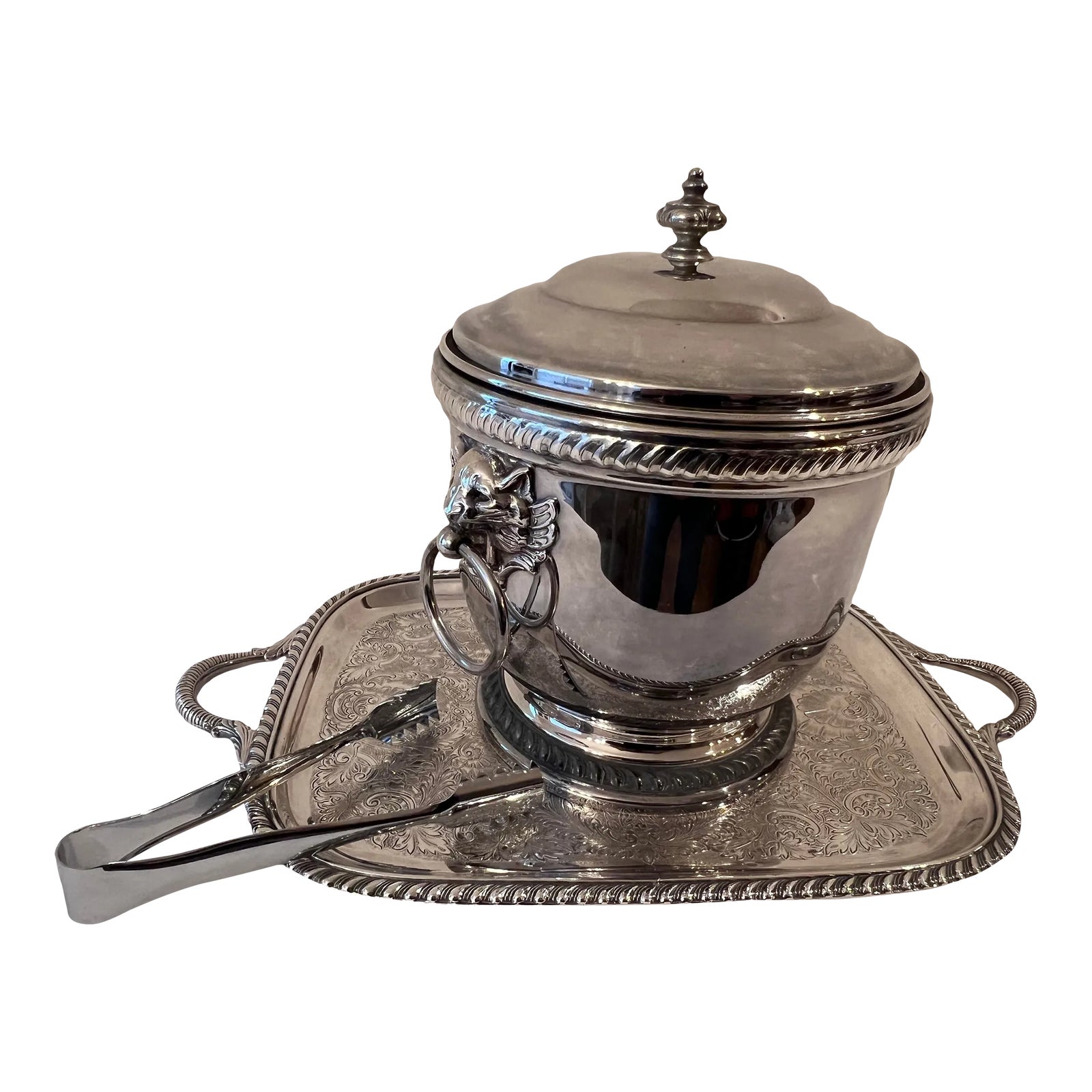 Vintage Mid Century Silverplate Ice Bucket Service- 3 Pieces | Chairish