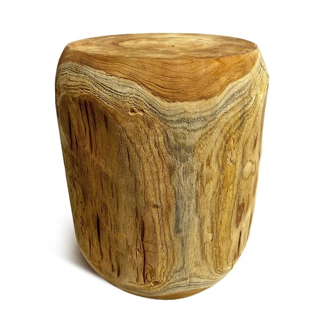 Raw Acacia Wood Stool / Side Table | Chairish