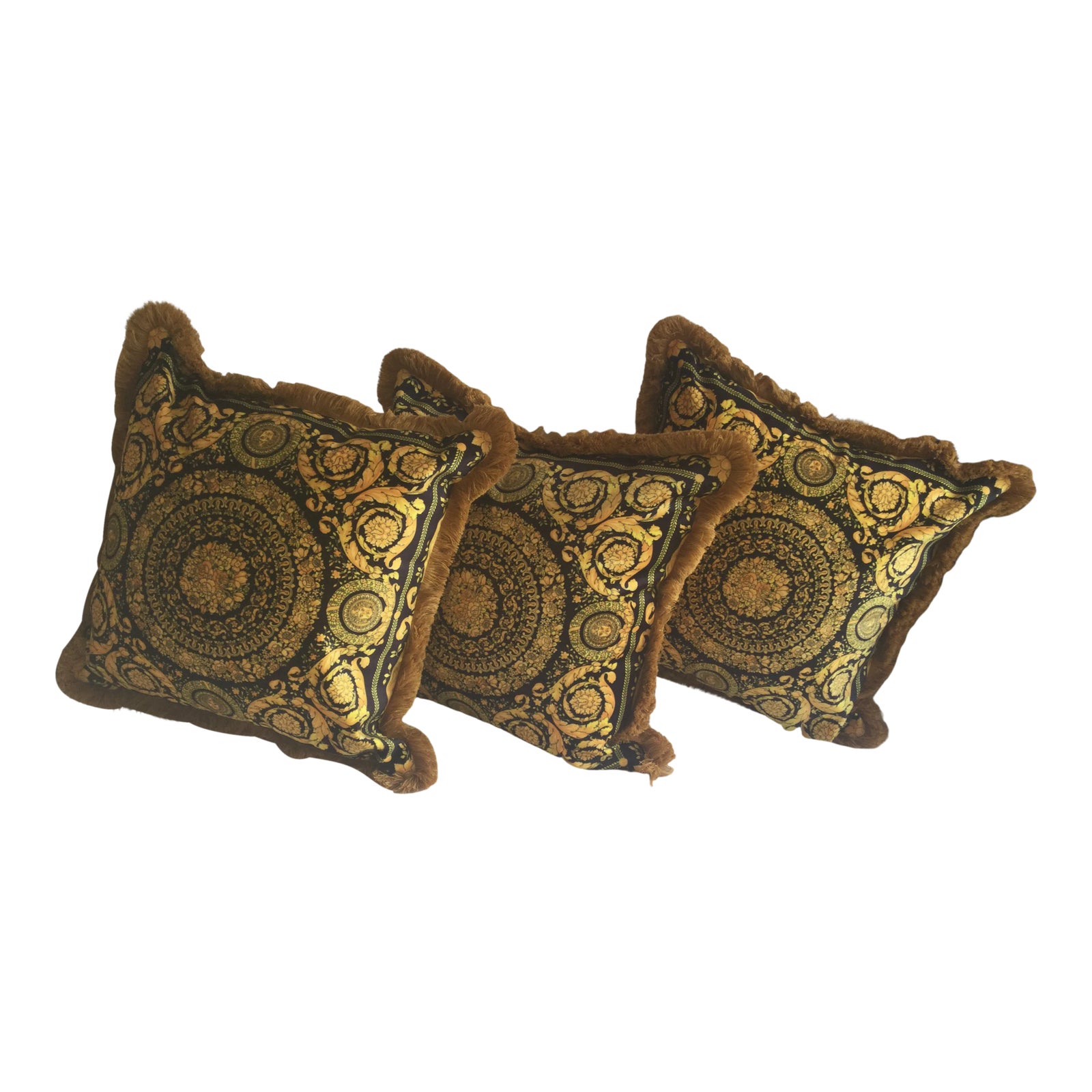 Italian Style Custom Made Gold and Black Pillows - Set of 3 | Chairish