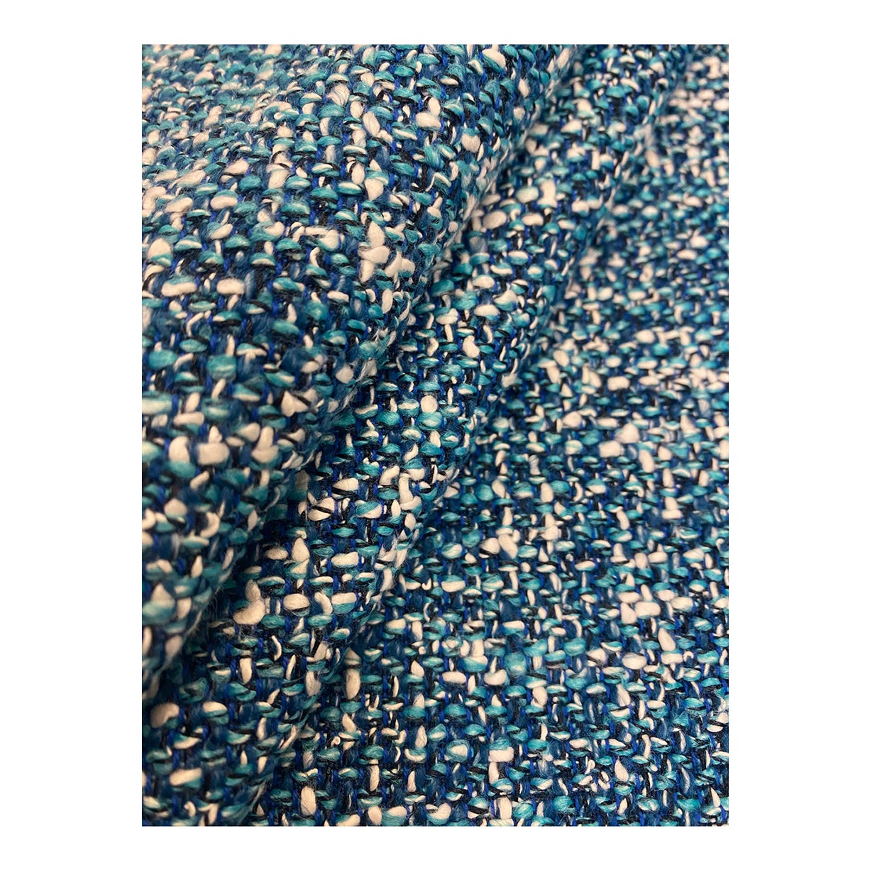 Designer Turquoise Navy Blue White Teal MCM Mid Century Modern Boucle ...