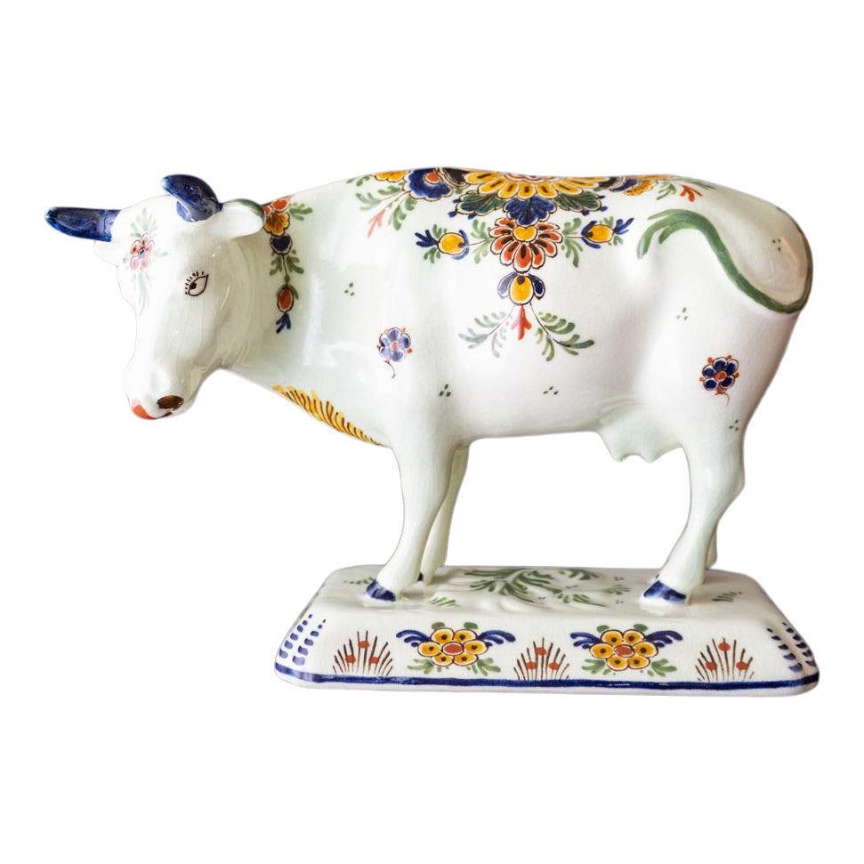 Dutch Cow Polychrome Porcelain Figurine | 19th Century Delftware | Chairish