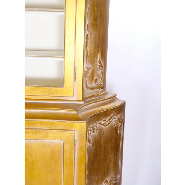 Hand Carved Gilt Gold Painted Exterior Two Part Display Cabinet | Chairish