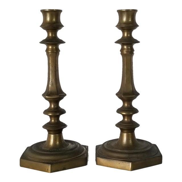 Vintage Heavy Solid Brass Candlesticks - a Pair | Chairish
