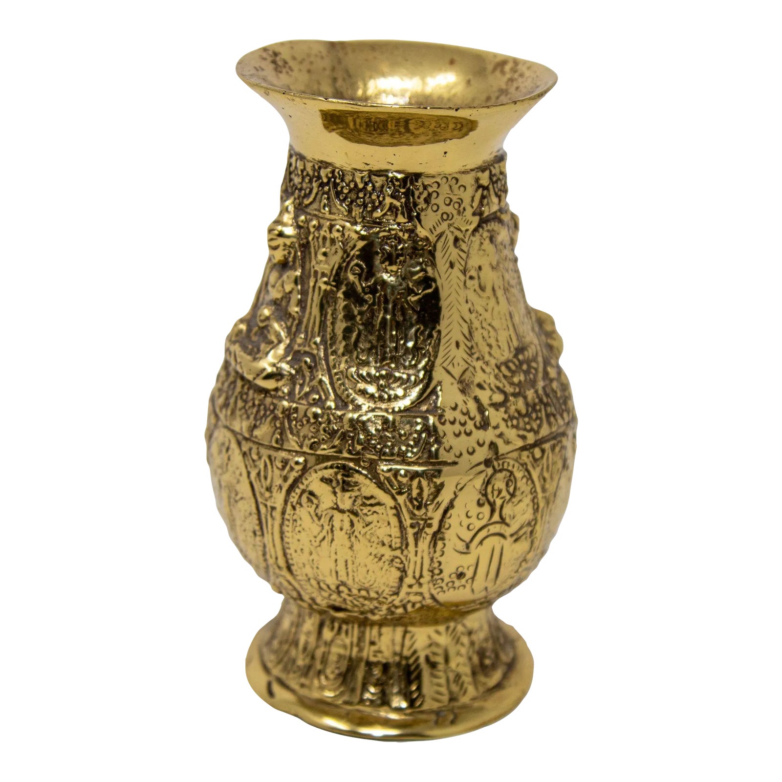 Antique Asian Polished Gold Brass Ashta Lakshmi Hindu Pot India | Chairish