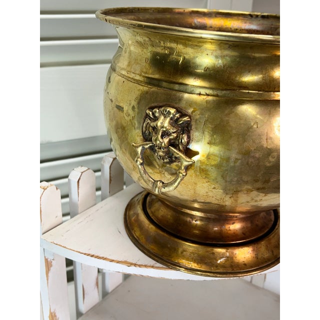 Bulb Shape Hammered Brass Cachepot With Lion Head Mounts | Chairish