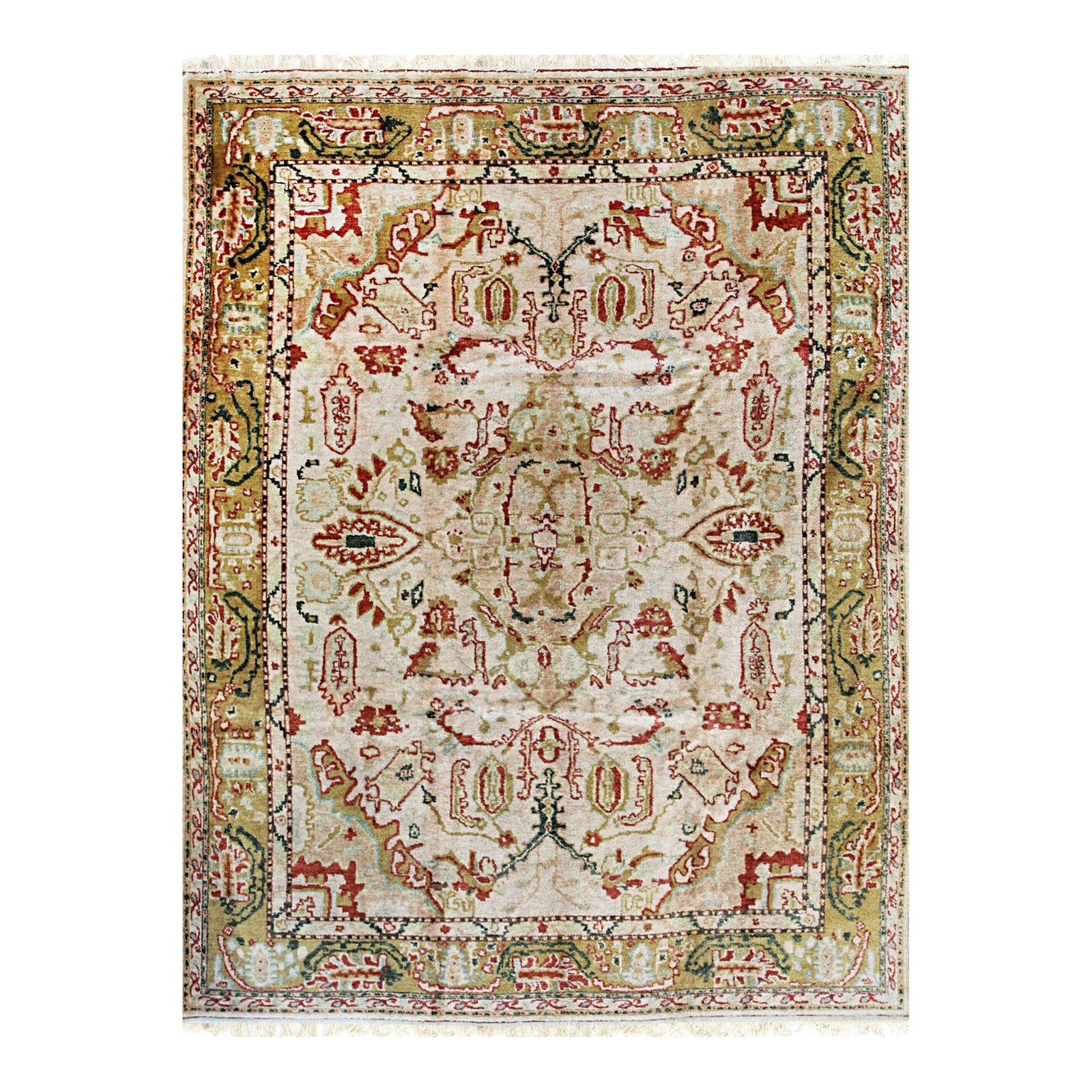 Light Ivory Color Turkish Oushak Design Rustic Hand-Knotted Modern Rug ...