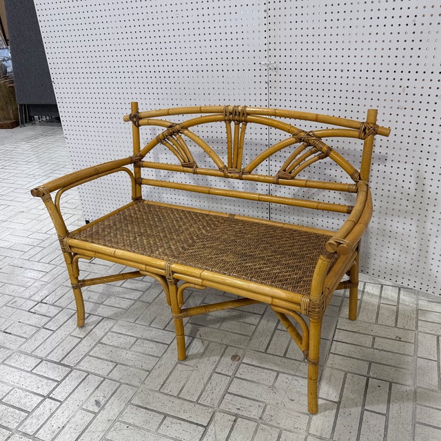 1970s Vintage Mid Century Coastal Chinoiserie Bamboo & Cane Loveseat ...