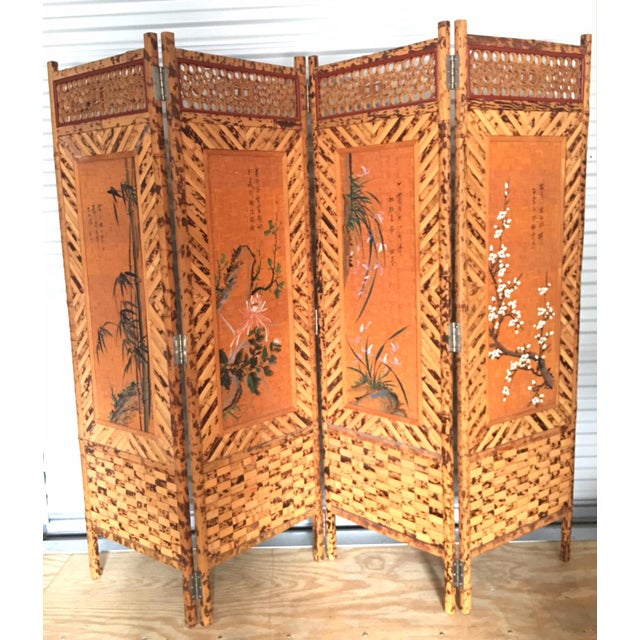 Vintage Tiger Bamboo Double Sided Privacy Screen | Chairish
