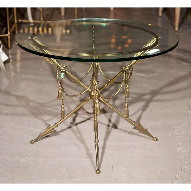 Glass Top Bronze Base End Table Attributed Jansen | Chairish