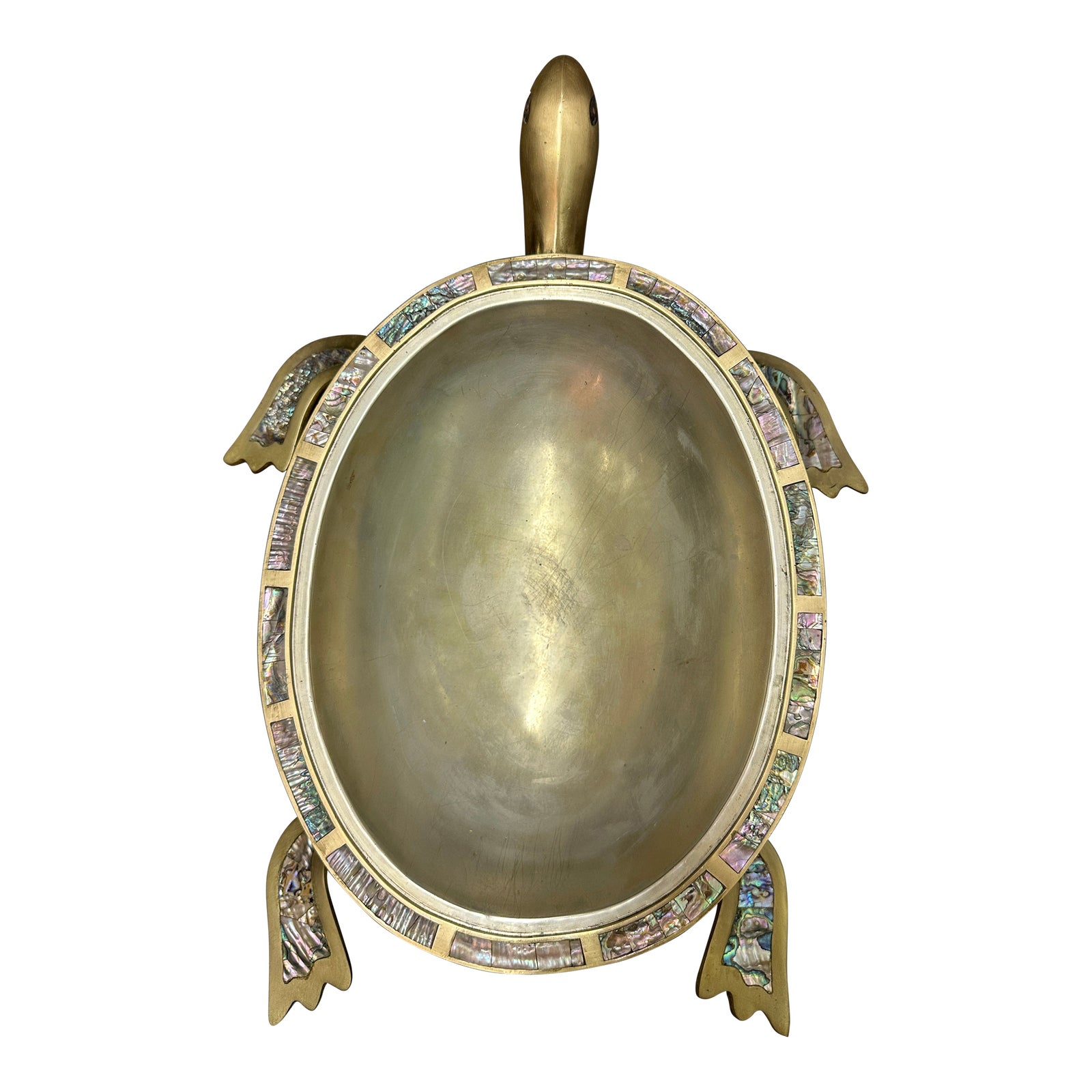 1970s Brass and Abalone Shell Turtle Sculpture Platter | Chairish
