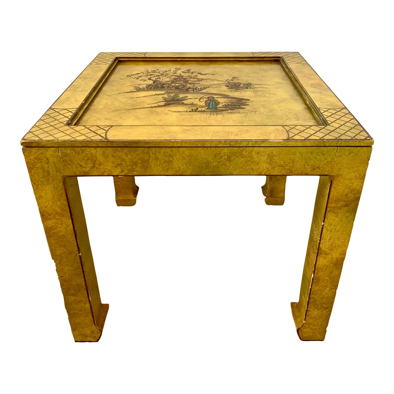 Vintage Chinoiserie Yellow Ochre Side Table | Chairish