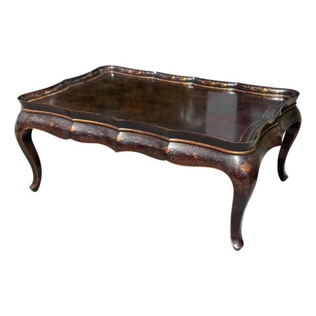 Gregorius Pineo Chinoiserie Black & Gold Cocktail Coffee Table | Chairish