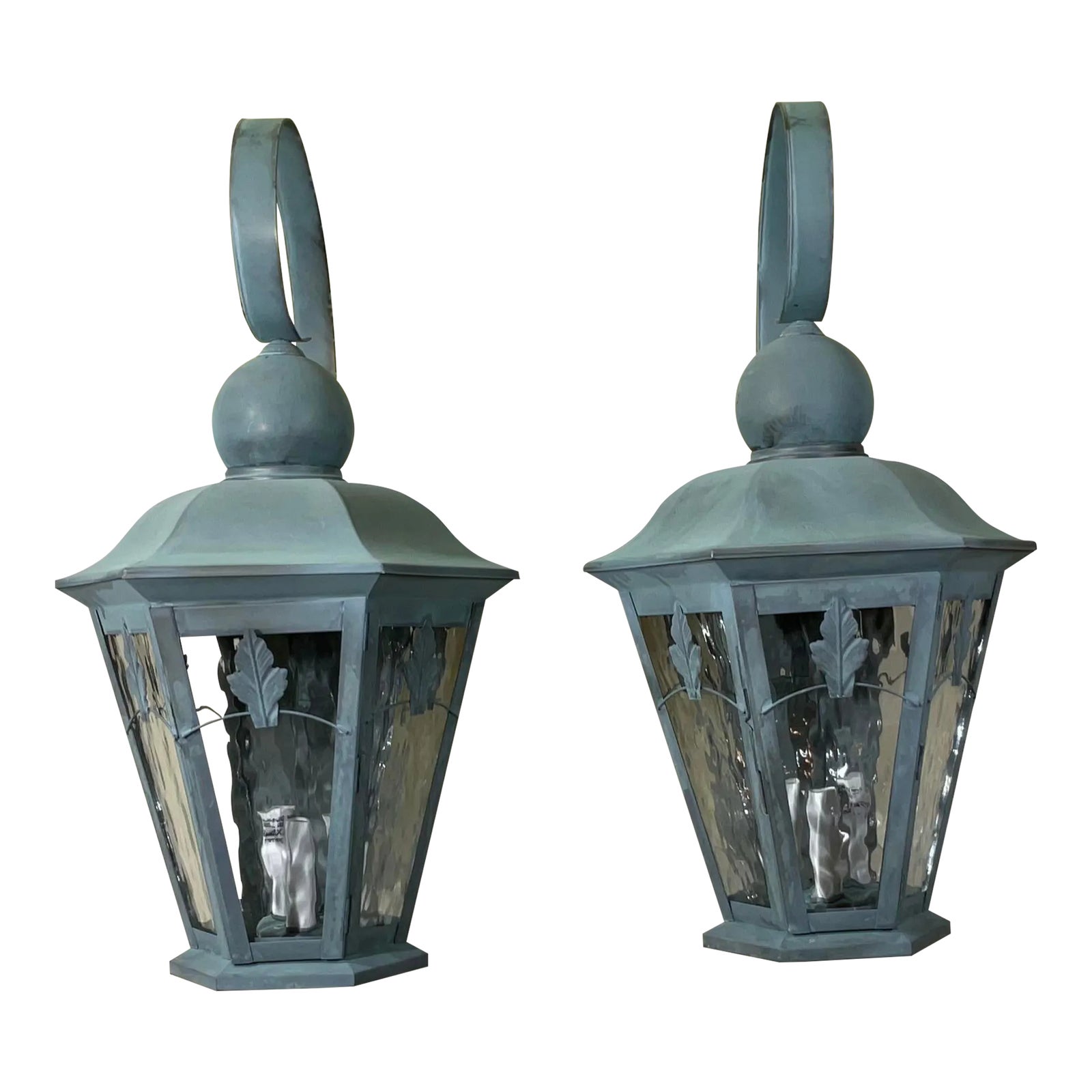 Large Pair of Handcrafted Solid Brass Wall Lanterns | Chairish