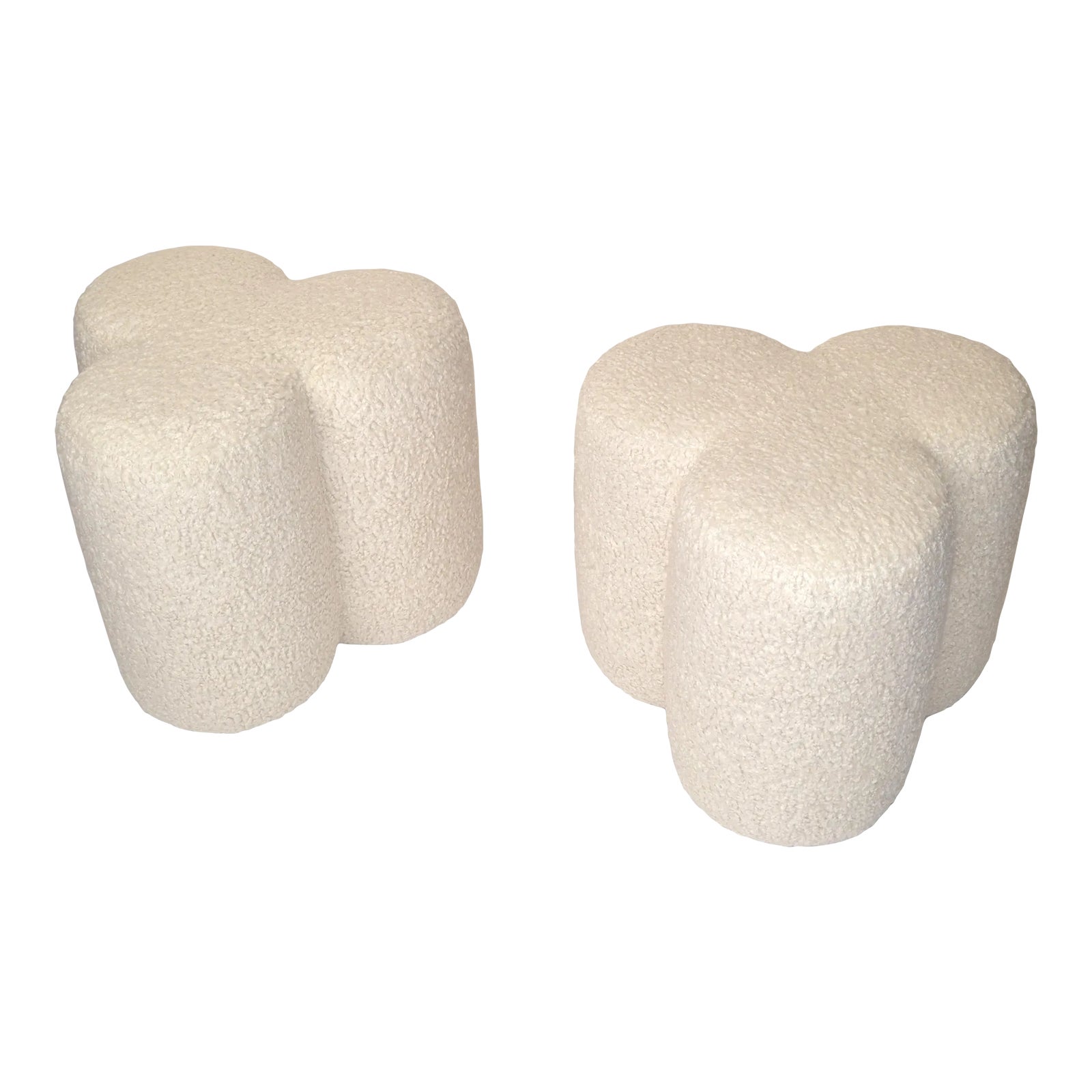 Pair 1970 Club Shaped Teddy Wool Bouclé Upholstery Ottoman Footstool ...
