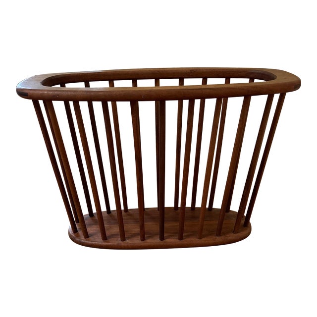 Arthur Umanoff Mid Century Walnut Spindle Magazine Rack | Chairish