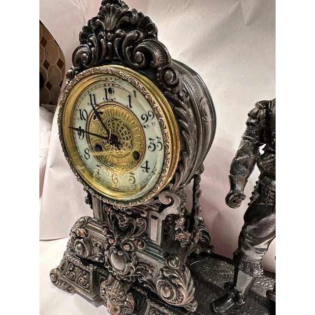 19th Century Waterbury “Vale” Cast Metal Figural Statue Mantel Clock ...