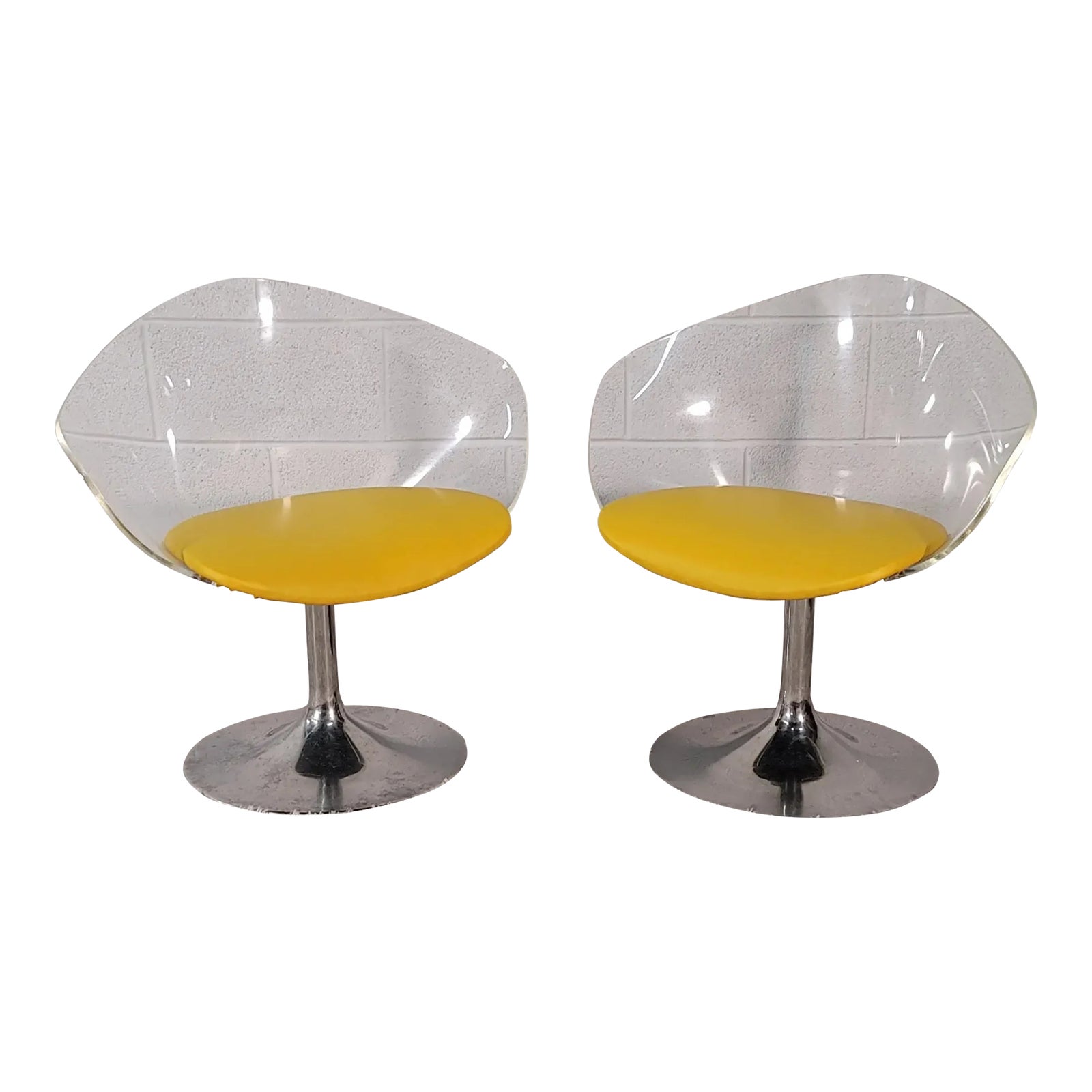 Pair of Vintage Mid-Century Modern Tulip Lucite Swivel Chairs with New ...
