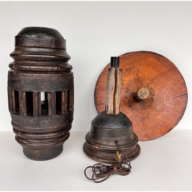 Antique Wooden Ox Cart Wagon Hub Lamp-Circa 1700 | Chairish