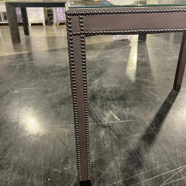 Vanguard Leather Game Table With Glass Topper | Chairish