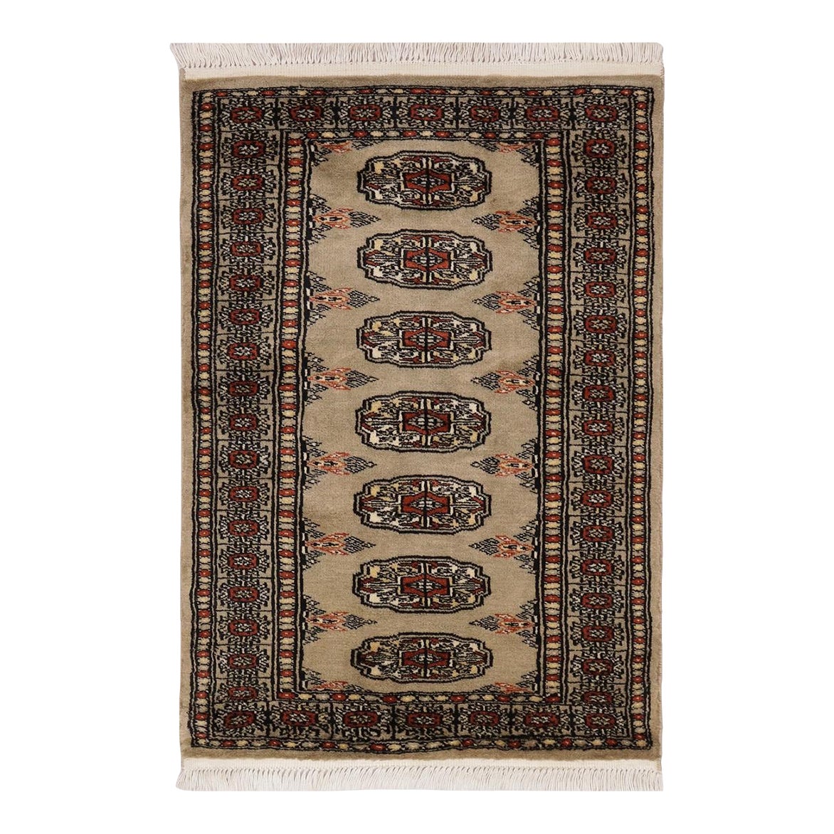 1980s 1980s Boho Chic Elephant Foot Print Bokhara Gray/Rust Wool Rug (2 ...