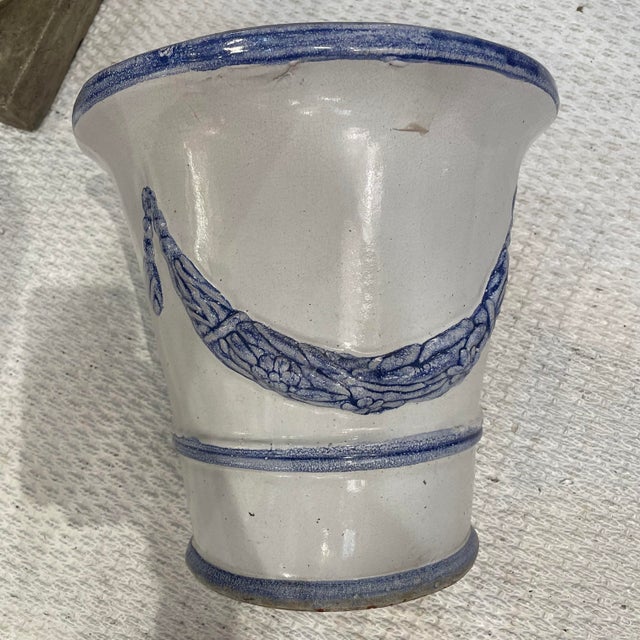 Vintage Petite Blue and White Ceramic Pot | Chairish