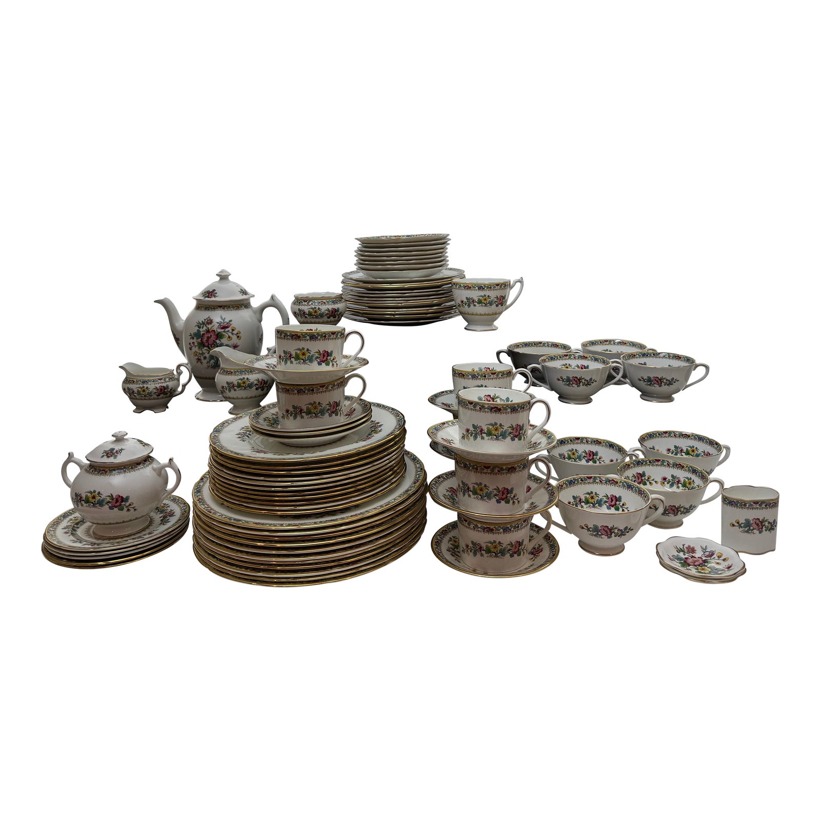 1970s Coalport Ming Rose Bone China Dinnerware Set- 81 Pieces | Chairish