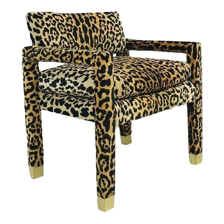 Leopard Parsons Chair With Brass Sabots | Chairish